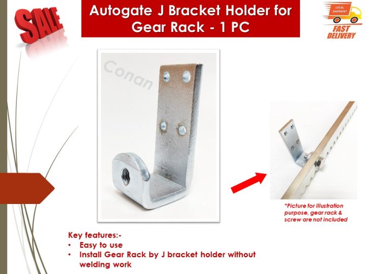 Autogate J Bracket Holder for Gear Rack (1 PC) - Install Gear Rack ...