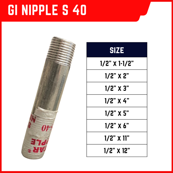 GI Nipple Galvanized Metal Pipe Fitting Heavy Duty 1/2" Diameter ...