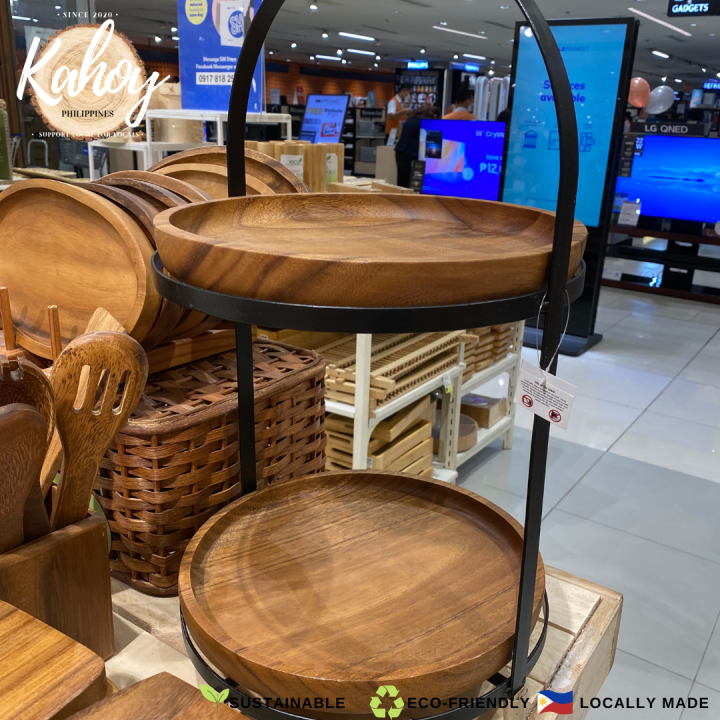 KAHOY 2-tier Acacia wood server / two-tier wooden display stand/ 2-tier ...