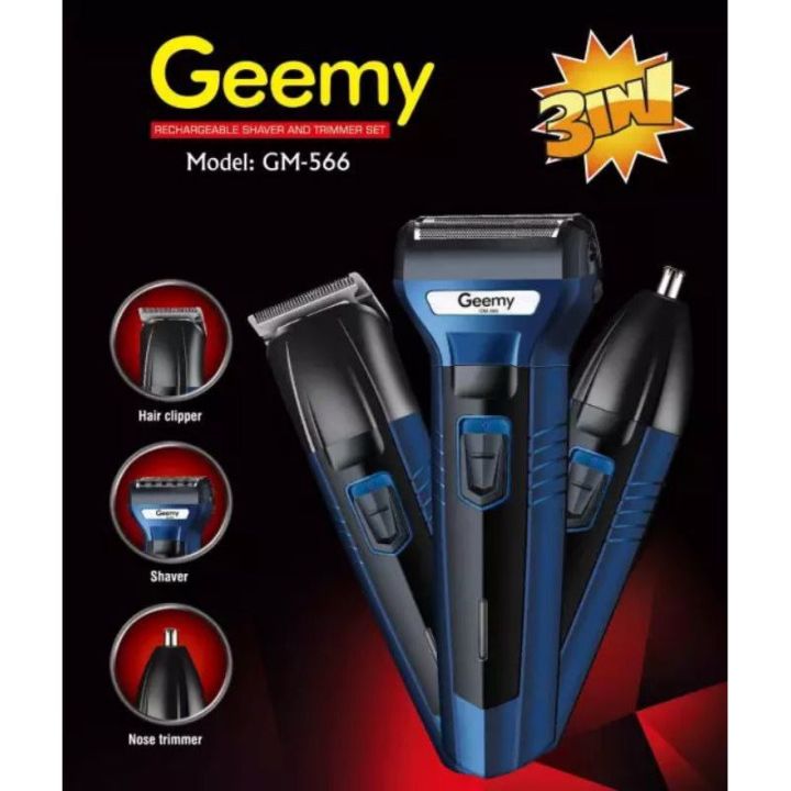 Original GEEMY GM-566 3 IN 1 Professional Hair Trimmer Rechargeable ...