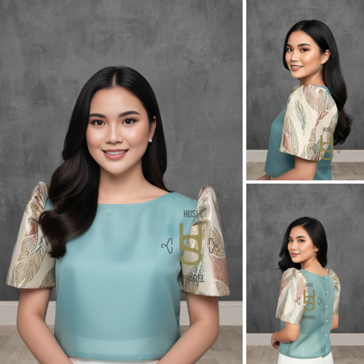MODERN FILIPINIANA JUCI WITH BROCADE COMBI TOP - SAGE GREEN | Lazada PH