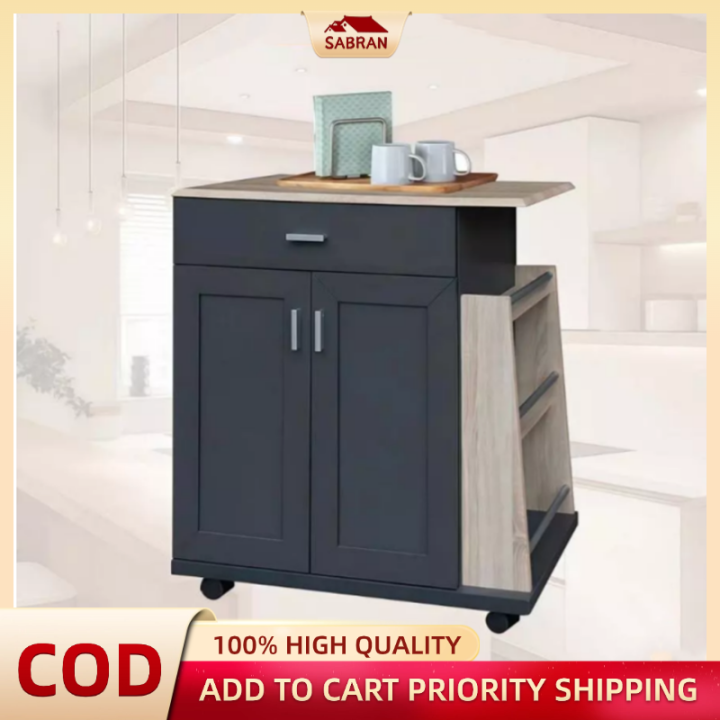 SABRAN Cupboards Kitchen Cart Island Style Tray Rack Cabinet Movable ...