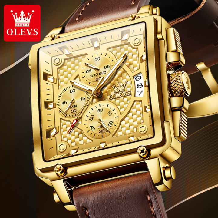 OLEVS Gold Men's Watch Square Fashion Waterproof Original ...