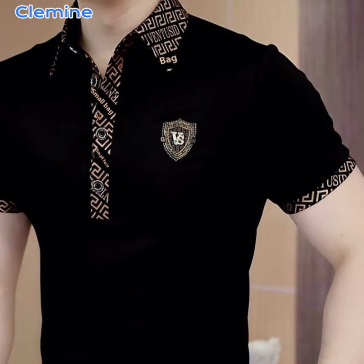 Clemine เสื้อโปโลคอปกผู้ชายเสื้อยืดแขนสั้นแฟชั่นลำลองเข้ารูป | Lazada.co.th