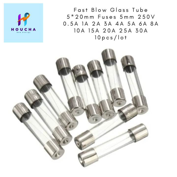Fast Blow Glass Tube 5*20mm Fuses 5mm 250V 0.5A 1A 2A 3A 4A 5A 6A 8A 10A 15A 20A 25A 30A 10pcs ...