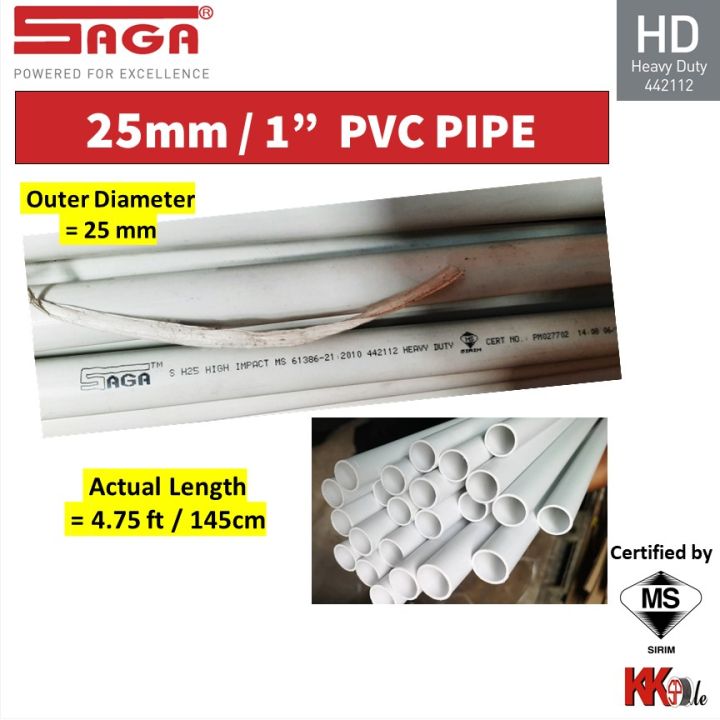 (4.75 ft) 10pcs x 25mm SAGA Heavy Duty PVC Hi-Impact Conduit Pipe PVC ...