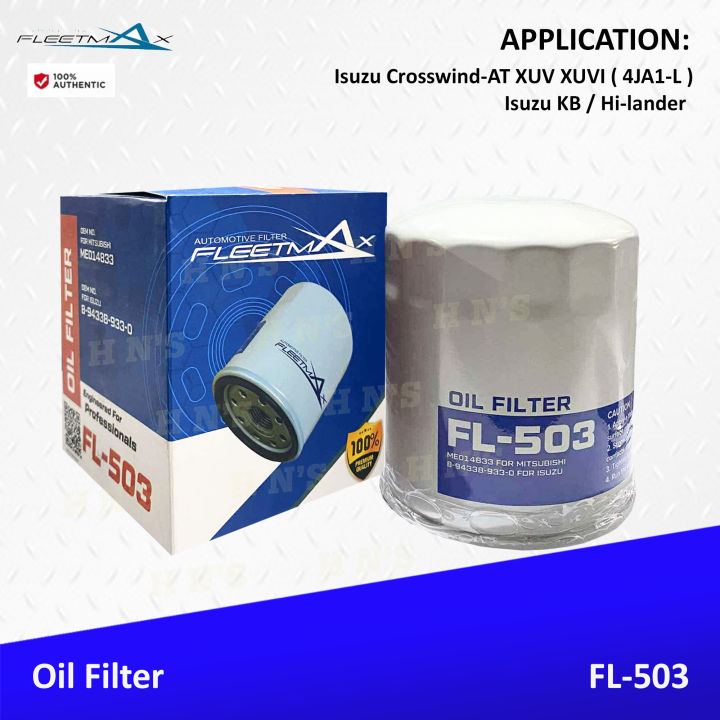 Fleetmax Oil Filter Isuzu Crosswind-AT XUV XUVI ( 4JA1-L ) / Isuzu KB ...