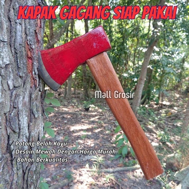 Kapak Merah Baja Asli Tajam - Kapak Bahan Besi Baja Gagang Kayu ...