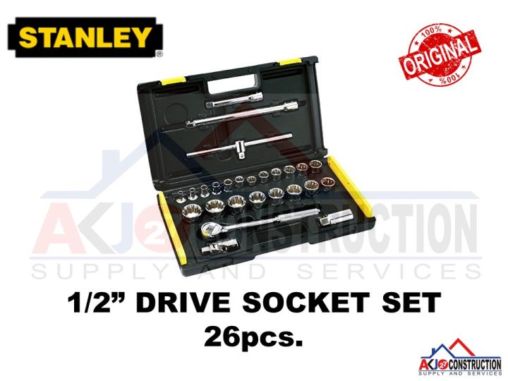 Original Stanley 1/2" Drive Socket Wrench Set 26pcs. (86-477-23) | Lazada PH