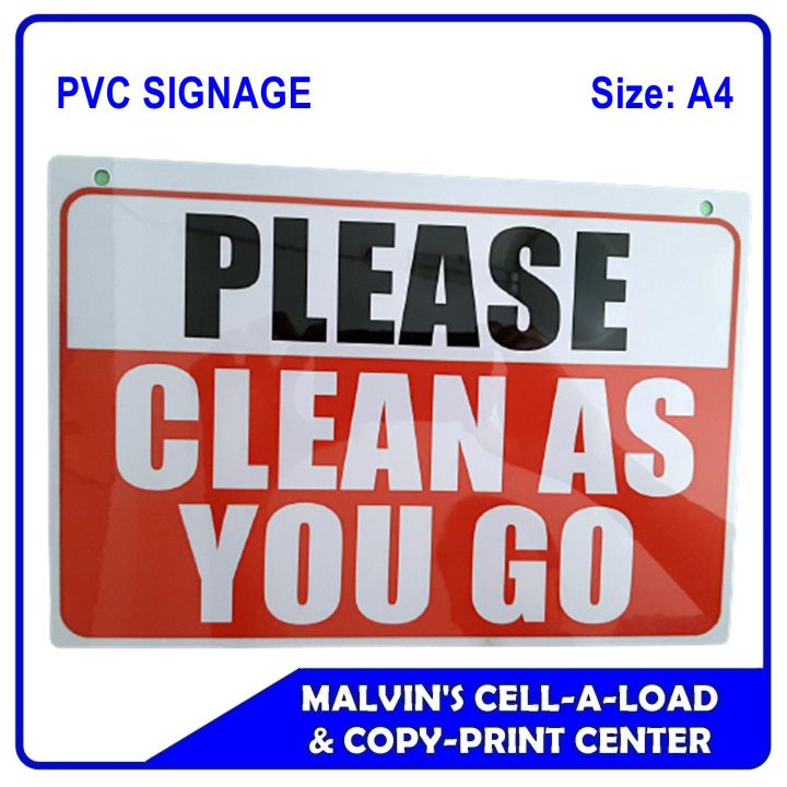 PVC SIGNAGE - PLEASE CLEAN AS YOU GO - SIZE A4 | Lazada PH