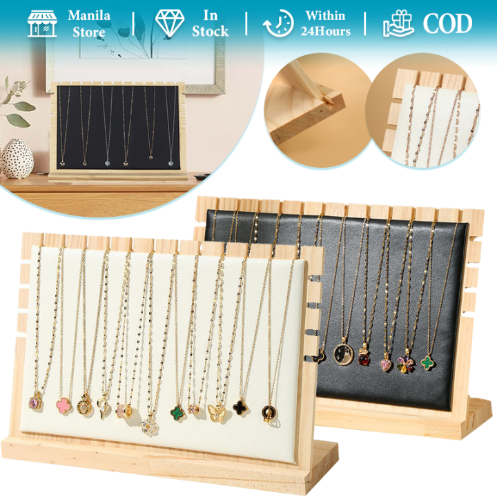 Bamboo Wood Jewelry Horizontal Necklace Tabletop Display Boards Stand ...