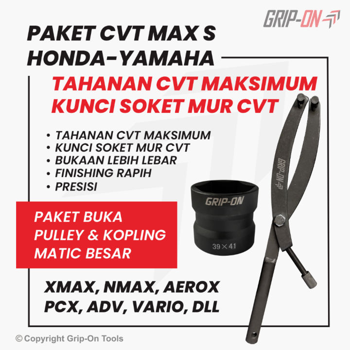 Paket Alat Buka Pulley dan Kopling Matic Besar Honda Yamaha Grip-On Kunci Soket Mur CVT dan ...