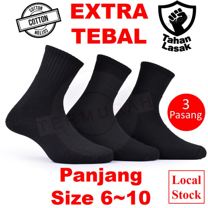 stoking stokin lelaki kerja tebal panjang hitam cotton tahan lasak ...