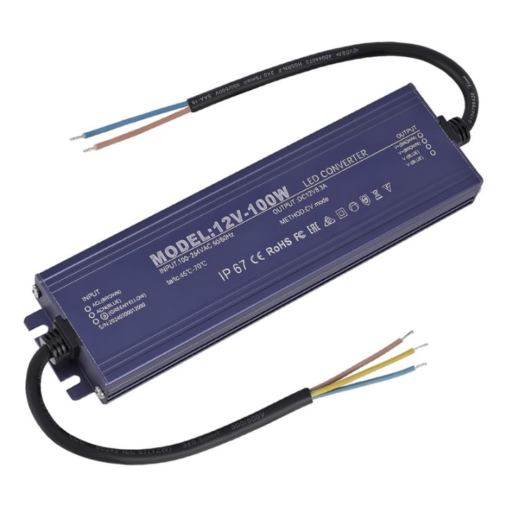 12V LED Driver IP67 Waterproof 12V 100W Power Supply Transformer 100 ...