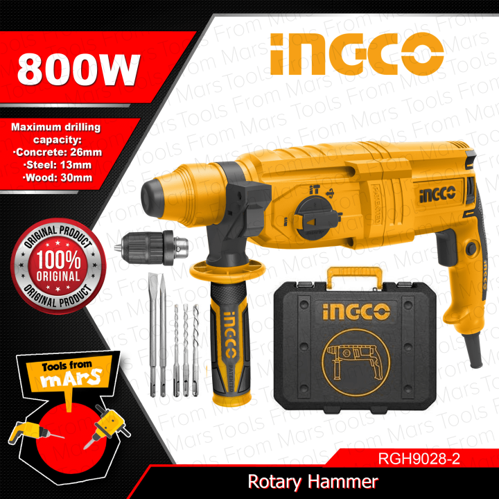 INGCO Rotary Hammer SDS Plus System 800W RGH9028-2 •TOOLS FROM MARS ...