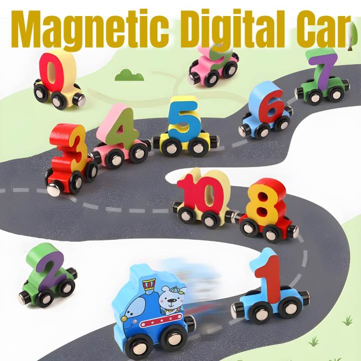 BYJ Wooden Magnetic Digital Number Cars Wooden Train Set for Kids ...