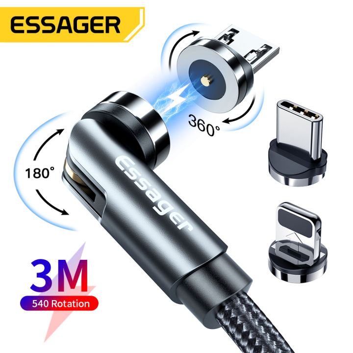 Essager 540 Rotate Magnetic Cable Micro USB Type C Cable For iPhone ...