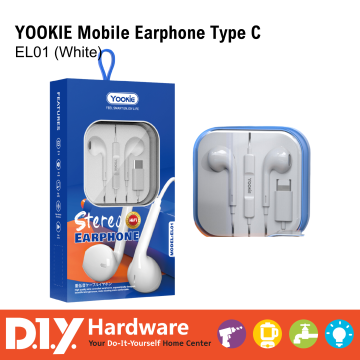 YOOKIE Mobile Earphone Type C EL01 (White) | Lazada PH