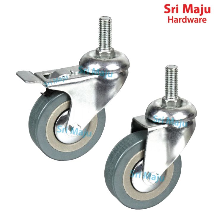 MAJU GRW-M10 50mm M10 Screw Stem Heavy Duty Grey Rubber Wheel Roller ...