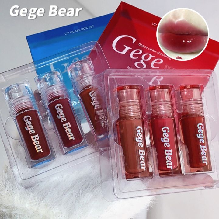 Gege Bear ชุดลิปเคลือบริมฝีปากกระจก3ชิ้น/เซ็ตลิปกลอสชุ่มชื้นน้ำที่ไม่ใช่ลิปสติกที่เลือน | Lazada ...