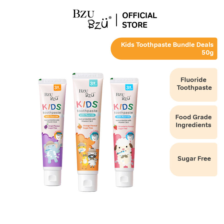 BZU BZU Kids Toothpaste Bundle Deal 50g (Strawberry / Grape / Orange ...