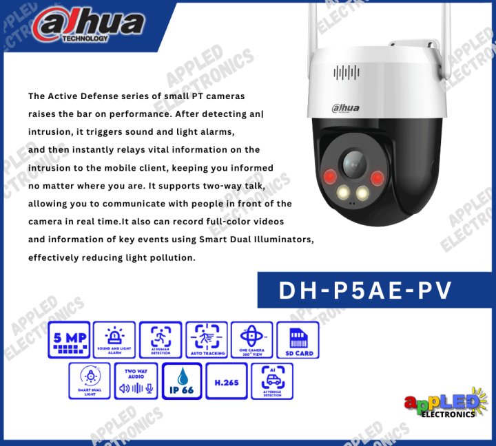 Dahua Picoo A2 DH-P5AE-PV 5MP Wi-Fi PT Outdoor Camera with Mic and Speaker AI Human Detection ...