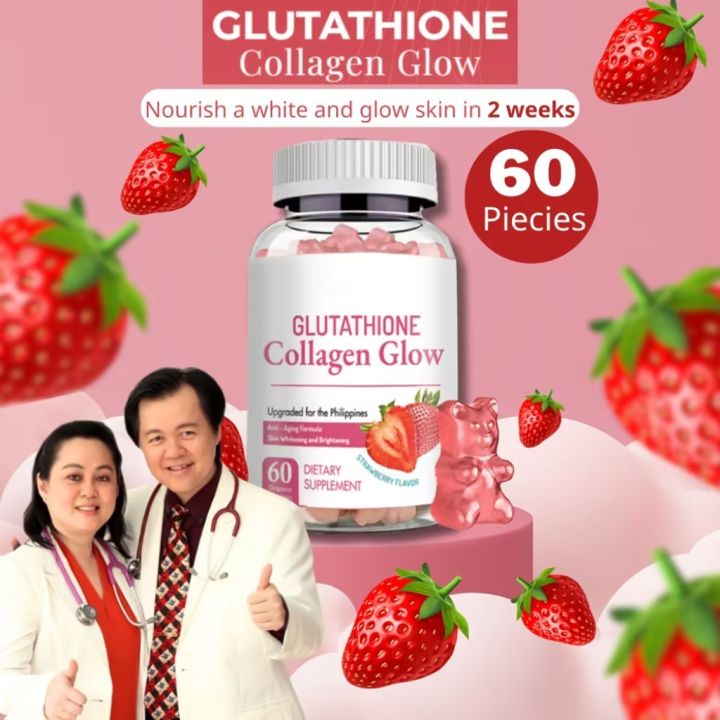 Glutathione Collagen Glow Gummies 60pcs Strawberry Flavor Anti-Aging ...