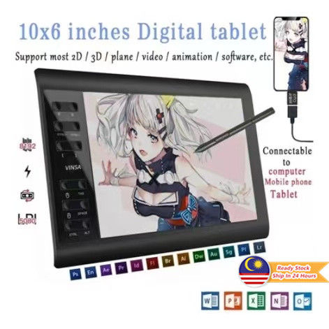 Professional Designer 10x6" Digital Graphics Drawing Tablet Art ...