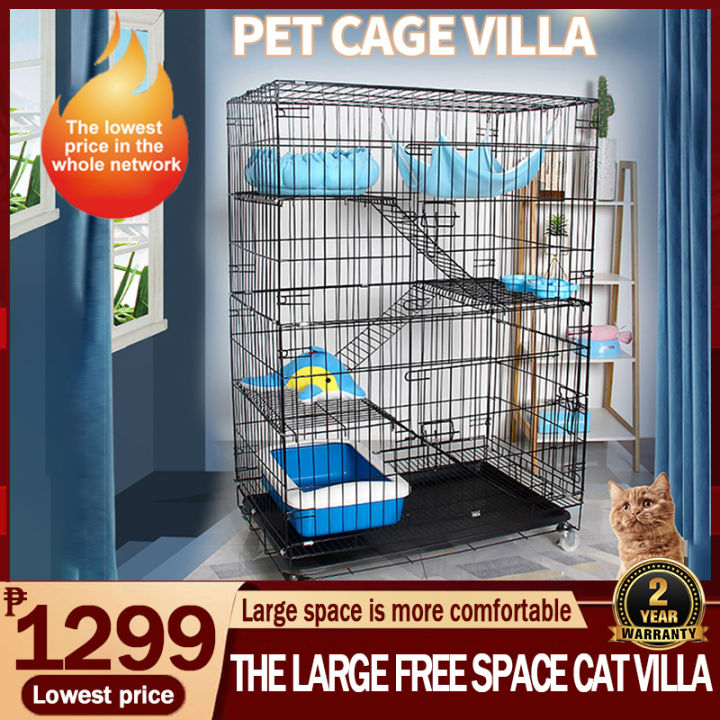 Cat Cage with Litter Box Foldable Easy Assemble Cage for Cat 1-4 Layer ...