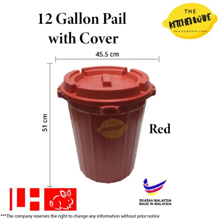 12 Gallon Pail with Cover Garbage Bin with Cover Plastic Dustbin with Cover Big Rubbish bin Tong ...
