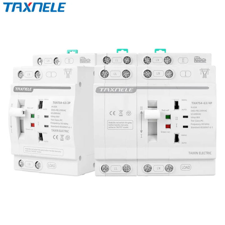 Taxnele Din Rail 2P 4P 230VAC ATS Dual Power Automatic Transfer Switch Electrical Selector ...