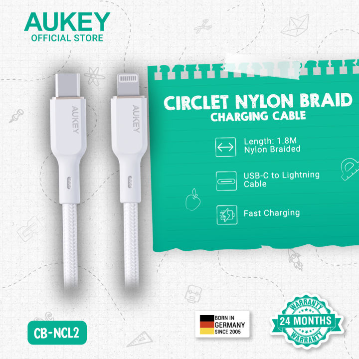 AUKEY CB-NCL2 Circlet CL Nylon Braided C to Lightning Cable 1.8m Mfi ...