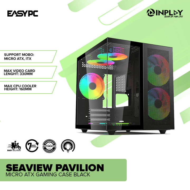 EasyPC| Inplay Seaview Pavilion pc case gaming| Micro ATX| Black and ...