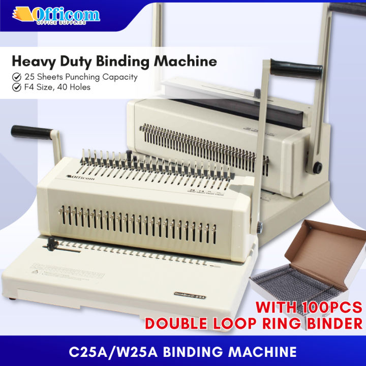 Officom C25A/W25A Comb & Wire Binding Machine F4 Size Long Legal Heavy-Duty with 100pcs Ring ...