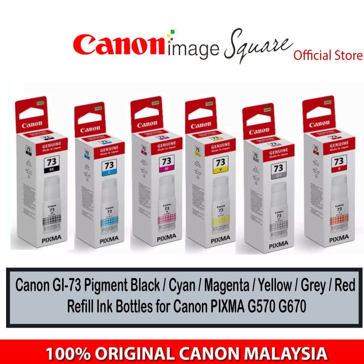 CANON ORIGINAL GI-73 INK CARTRIDGES BLACK CYAN MAGENTA YELLOW GREY RED FOR Printer G570 G670 ...