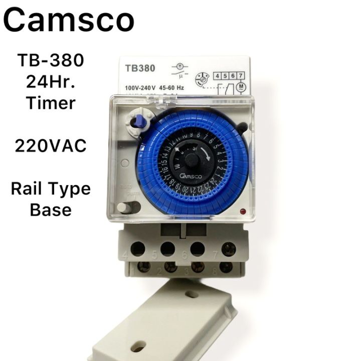 Camsco TB380 24Hr Timer / Time Switch Rail Type Base 24-Hours Timer 24 ...