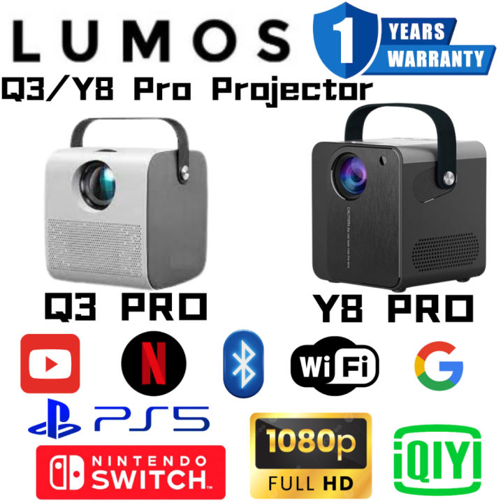 Lumos Projector Q3 Pro/Y8 Pro Full HD 4K HDMI Wi-Fi Bluetooth Netflix YouTube Android Projectors ...