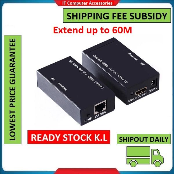 60M CAT5E CAT6 HDMI Extender Repeater LAN CAT 5E/ CAT 6 Cable 3D Video ...