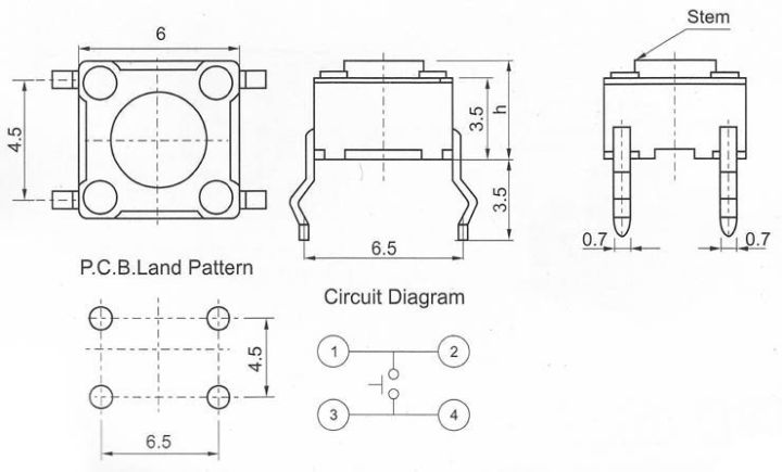 6x6mm Panel PCB Momentary Tactile Tact Mini Push Button Switch DIP 4pin ...