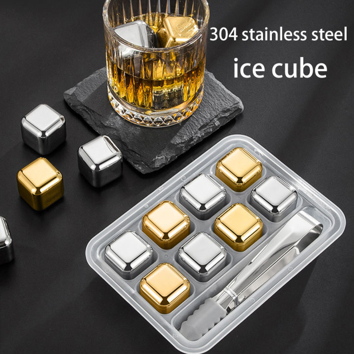 4/8 Pcs Stainless Steel ice Cubes Cold Whiskey Stones with Ice Clip ...
