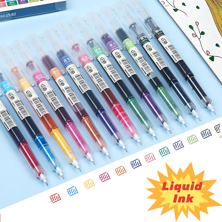 12 Colored Liquid Ink Rollerball Pen 0.5mm Quick Drying Take Notes Make ...