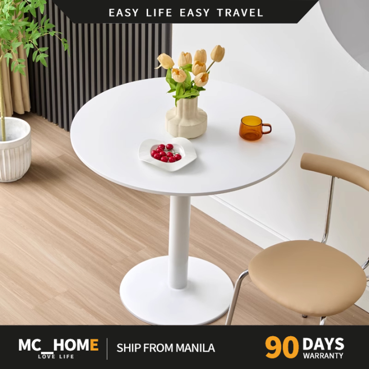 Cream style small round table home small balcony table modern simple ...