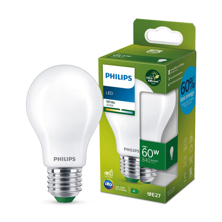 Philips LED Ultra Efficient Light A60 E27 5w/7.5w Frosted Glass Bulb ...