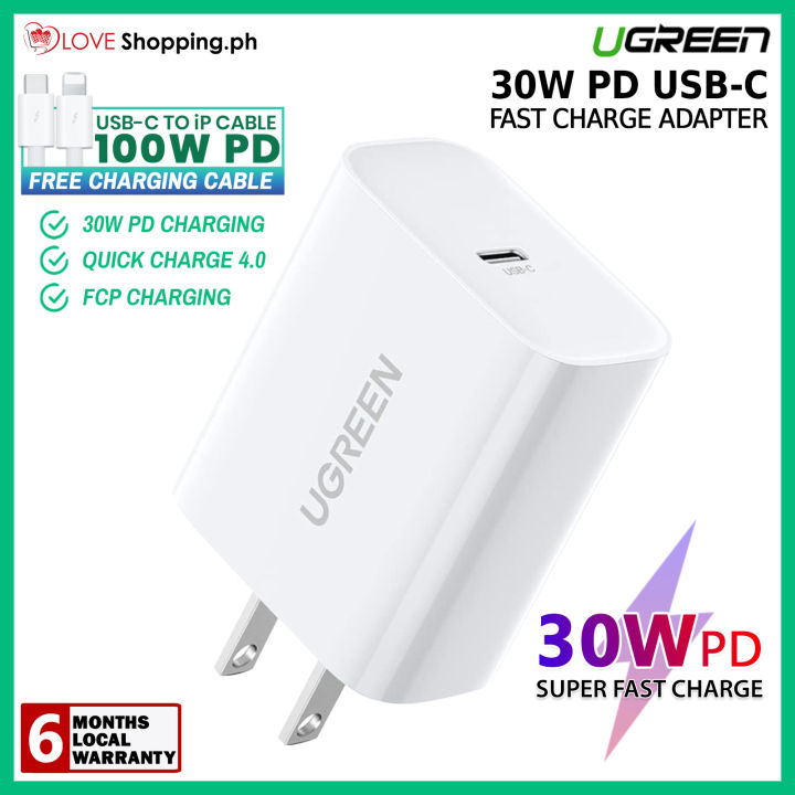 UGREEN 30W PD Super Fast Charger USB Type-C Adapter QC3.0 PD 3.0 Wall Charger with Free 100W PD ...