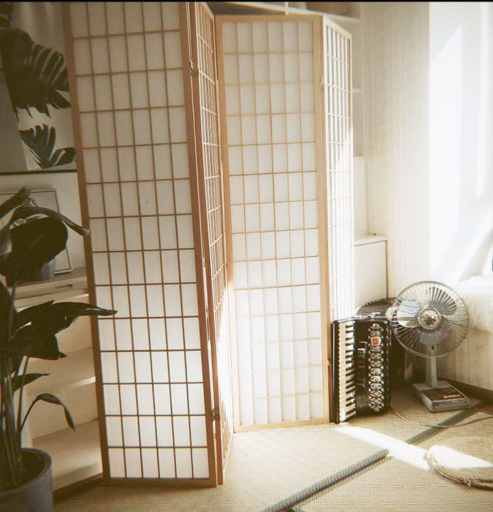 White Japanese minimalist commercial non-woven solid wood screen porch ...