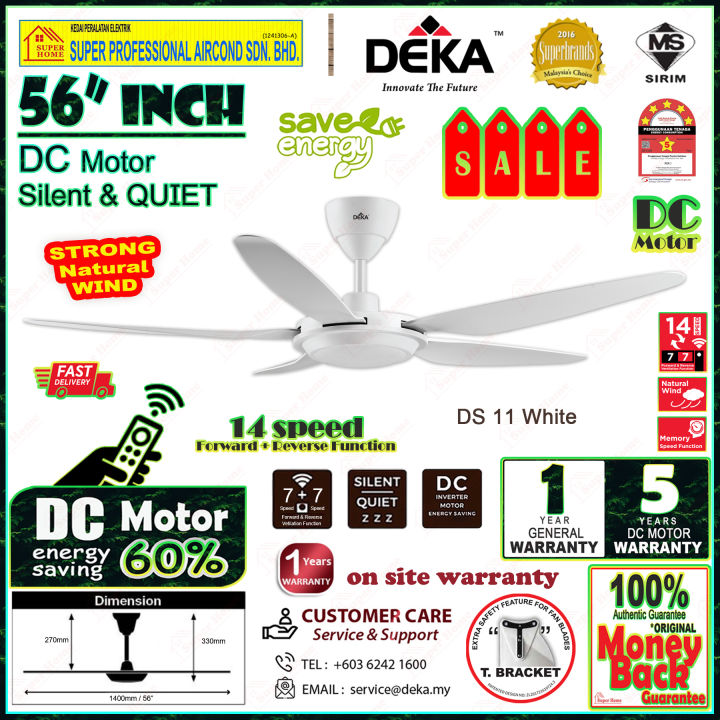 Deka Ceiling Fan DS 11 WH Remote Control Ceiling Fan 56 inch DC Motor 5 ...