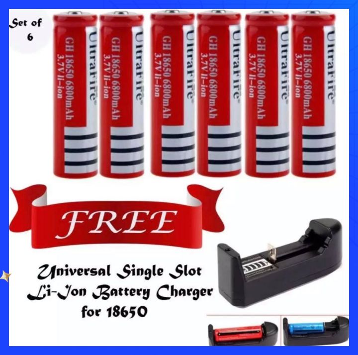 3.7V 18650 Li-ion 5800mAh Rechargeable Battery Set of 6 with Universal Single Slot Li-Ion ...