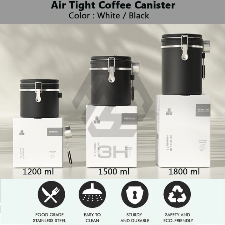 3H Coffee Espresso Beans/Tea Container Storage Breathing Canister Stainless Steel Air Tight [1 ...
