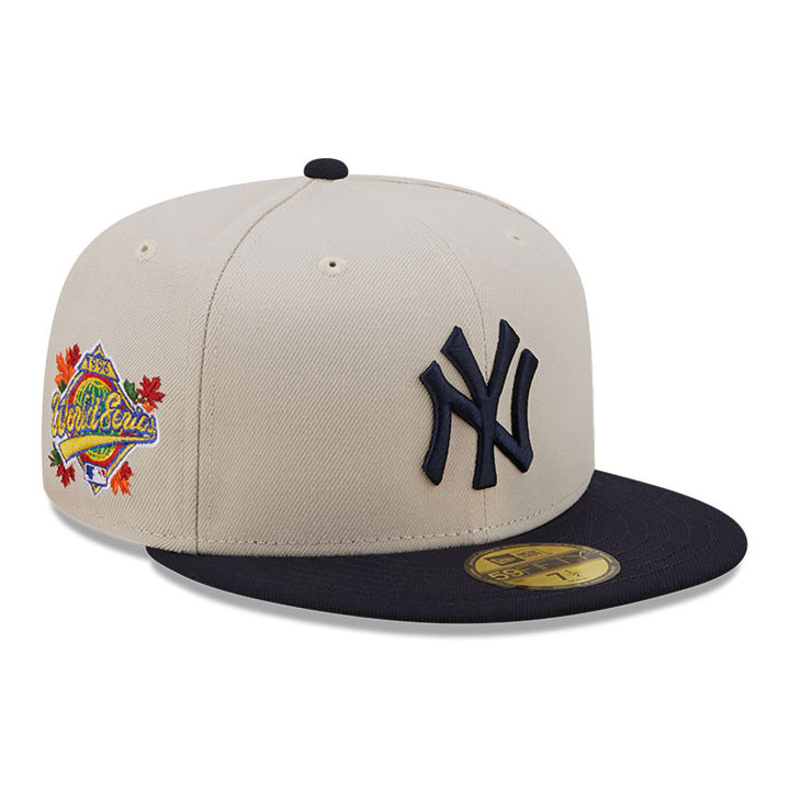 Topi fitted MLB NY Cream Navy Visor Red Fitted Baseball Cap | Lazada ...