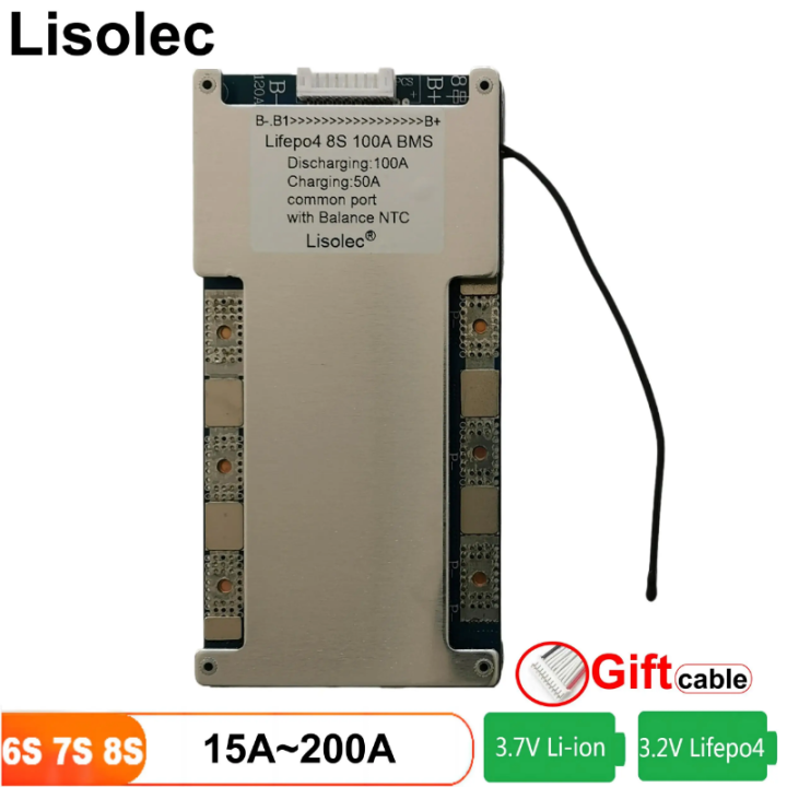 24V BMS 100A 200A Li-ion 6S 7S and Lifepo4 8S Common Port Protect Board ...